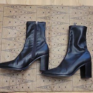Geox | Shoes | Nib Schutz Amellie Black Leather Pointed Toe Sock Boots ...